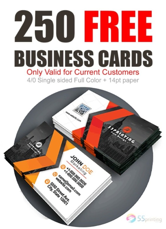 Get 250 Free Business Cards printed in 14pt Paper and Full-Color front side